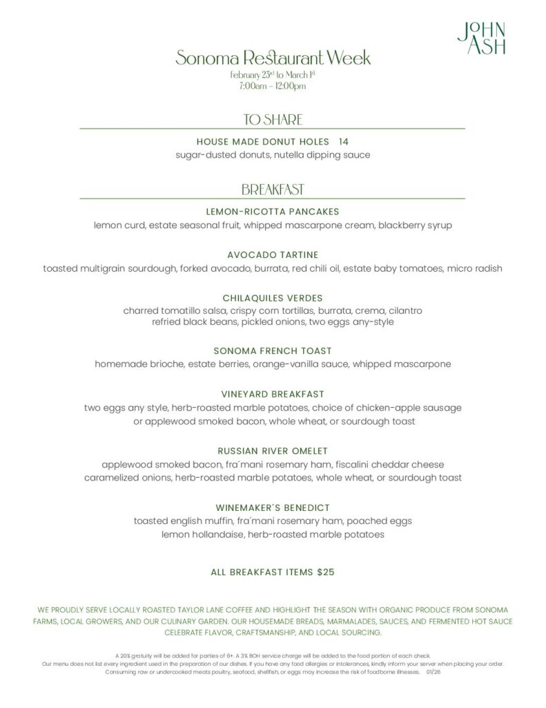 John Ash Restaurant – Restaurant Week