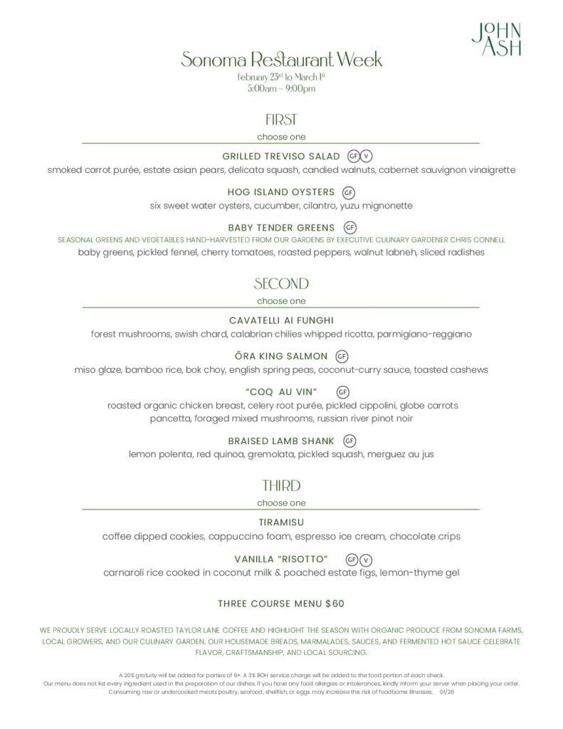 John Ash Restaurant – Restaurant Week